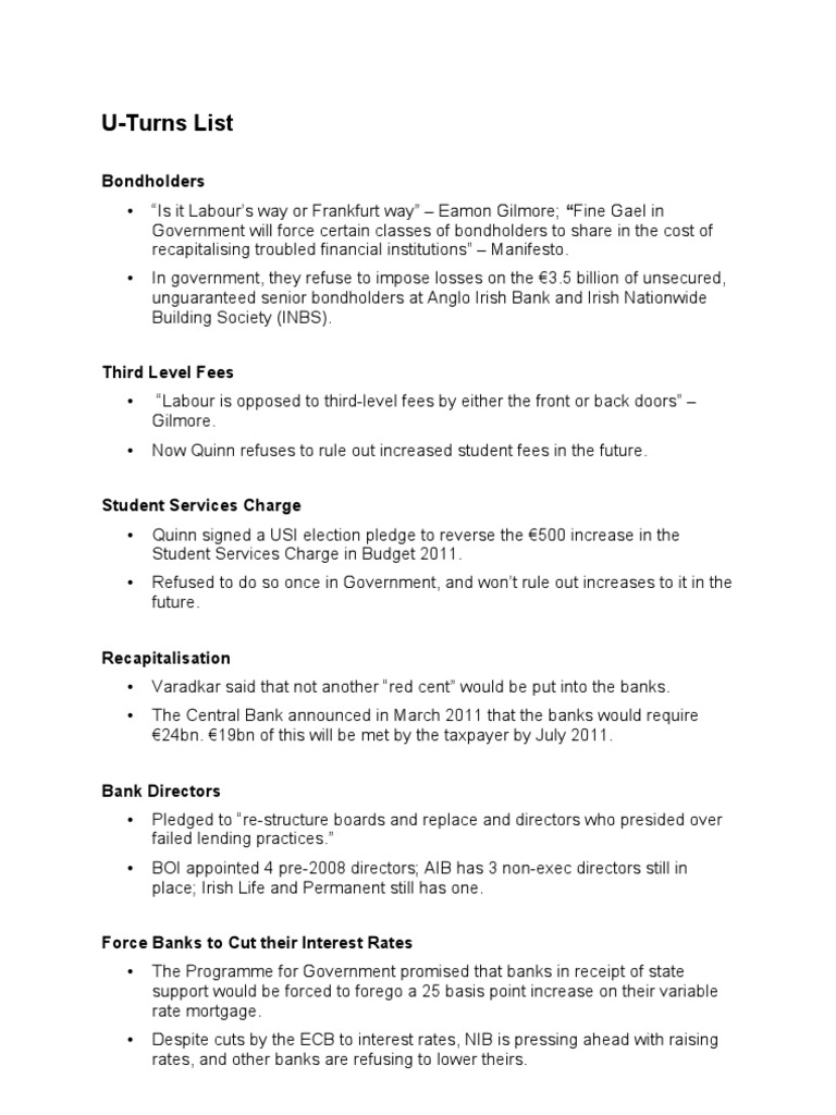 U-Turns List: Bondholders | Download Free PDF | Politics Of The ...