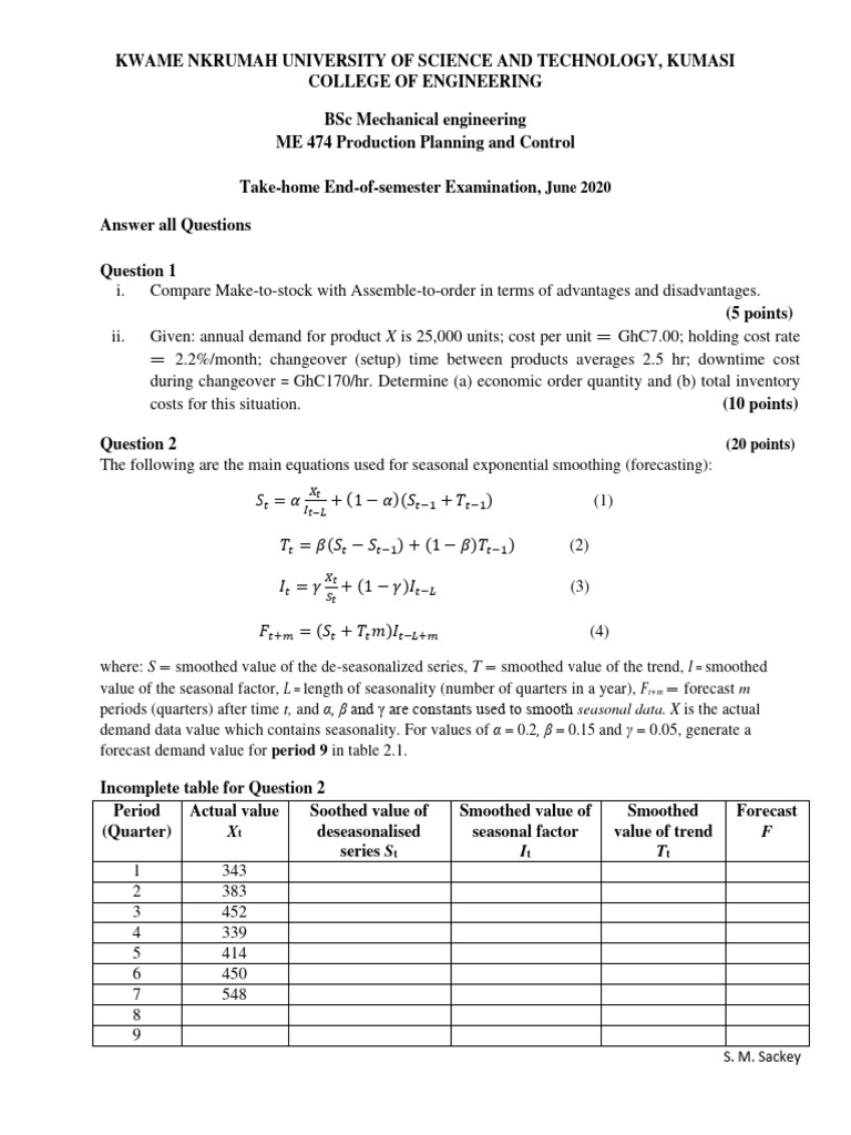 ME474 - Final Test | PDF | Forecasting