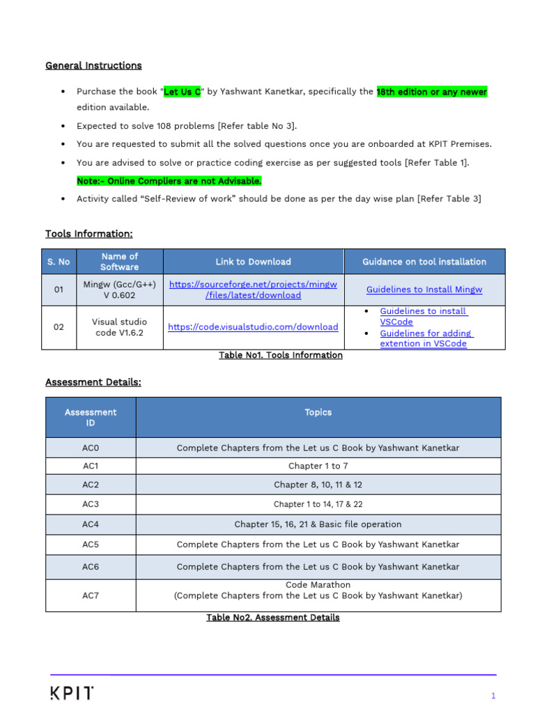 C Programming MBD Track Day Wise Plan | PDF | Pointer (Computer ...