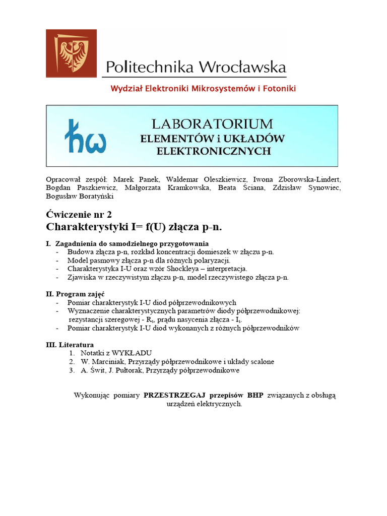 cw2 Charakterystyki I-U Zlacza P-N | PDF