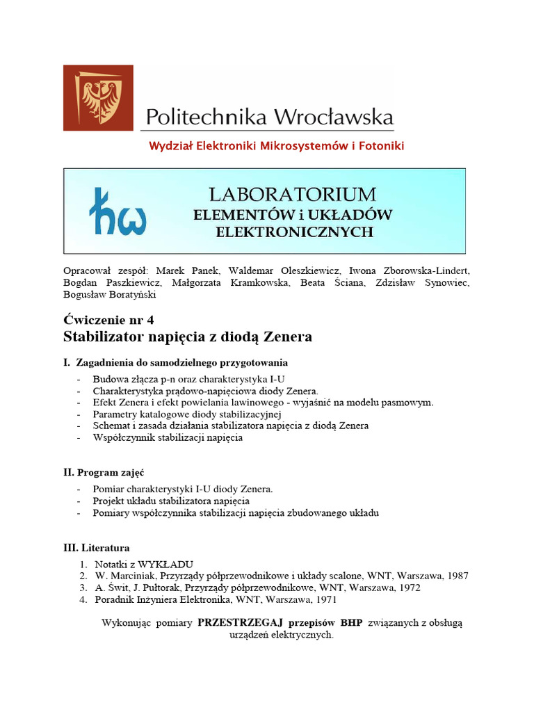 Cw4 Stabilizator Napiecia Z Dioda Zenera | PDF