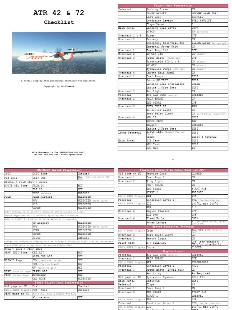 ATR 72 & 42 Checklist | PDF | Cockpit | Transponder (Aeronautics)