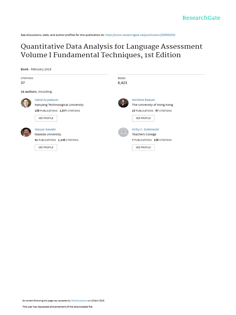 Quantitative Data Analysis For Language Assessment Volume I Fundamental Techniques, 1st Edition ...