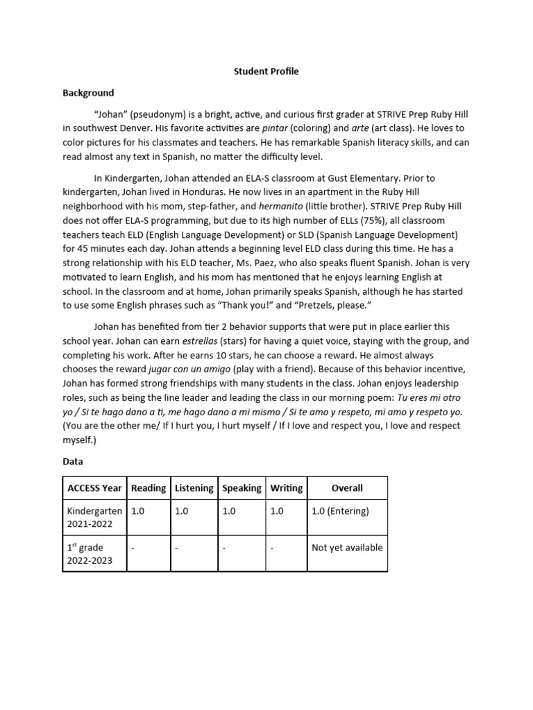 Student Background and ACCESS Scores | PDF | Language Arts & Discipline ...