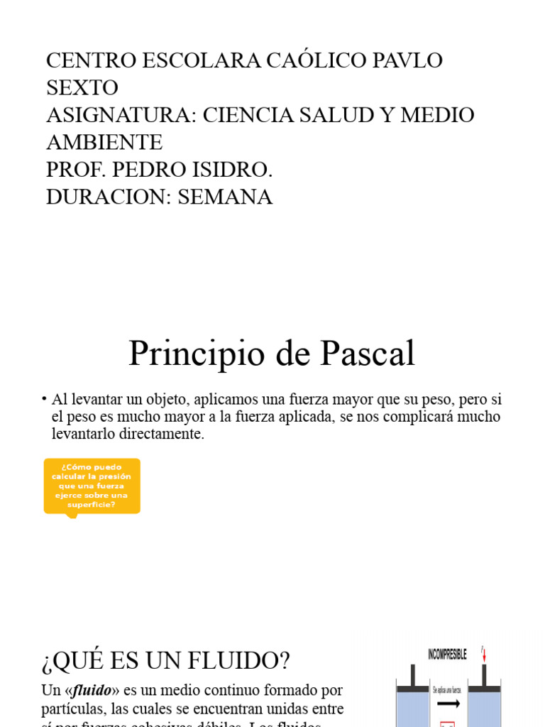 Principio de Pascal Semana 2 | PDF | Presión | Cantidades fisicas