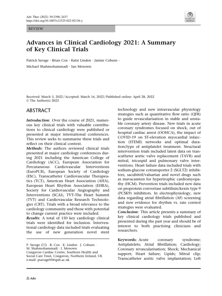 Advances in Clinical Cardiology 2021 A Summary of Key Clinical Trials | PDF | Percutaneous ...