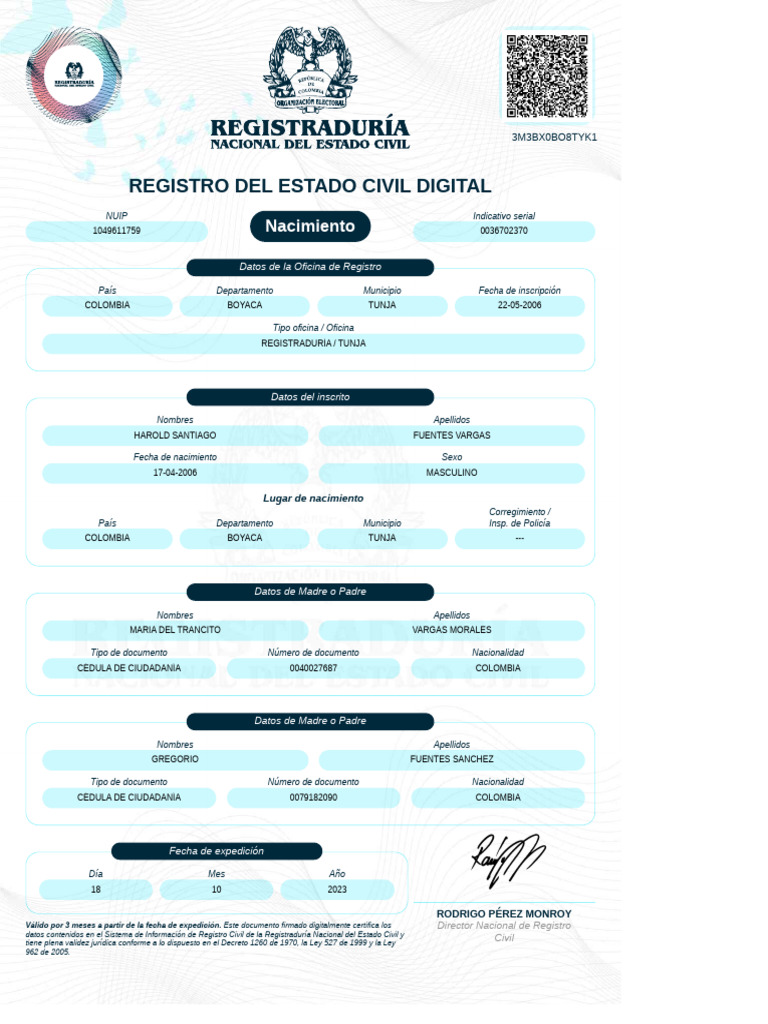 Registro Del Estado Civil Digital de Nacimiento Harold Fuentes | PDF ... Registro Del Estado Civil Digital de Nacimiento Harold Fuentes | PDF ...