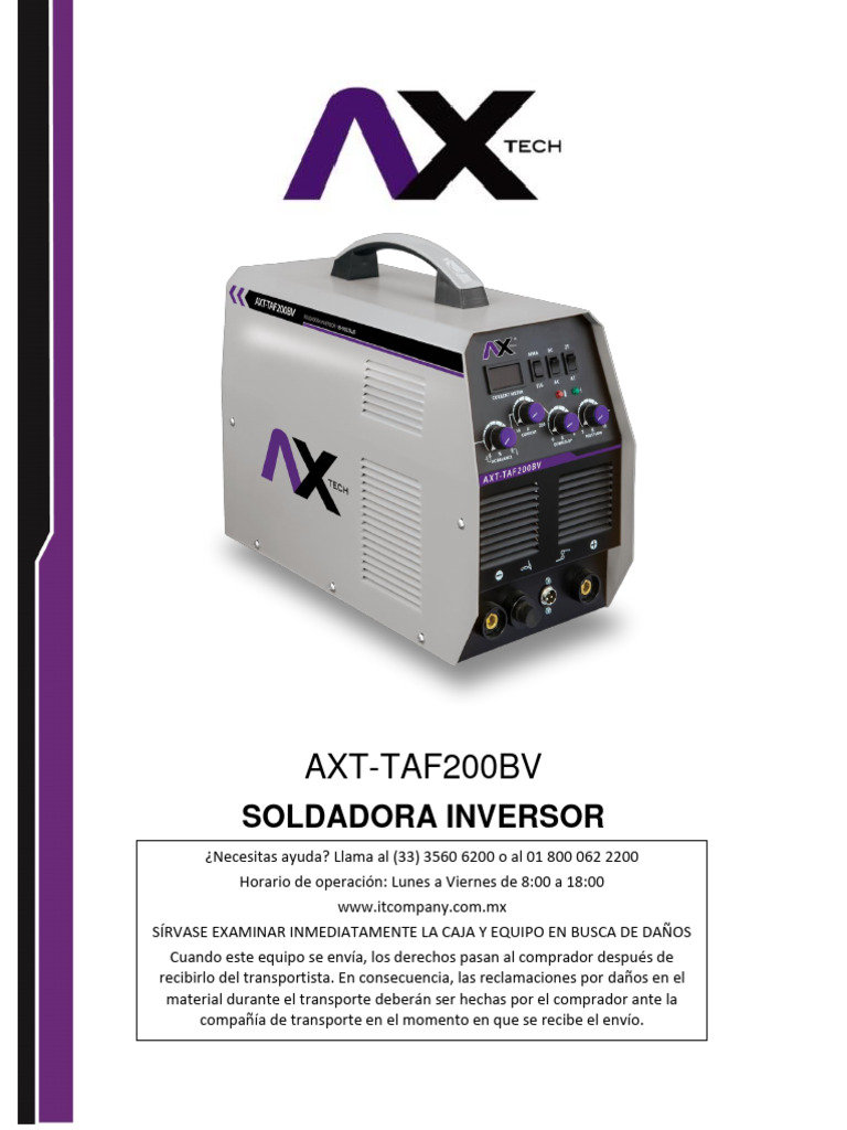 Manual de Usuario Soldadora Inversor AXT-TAF200BV | PDF | Soldadura ...