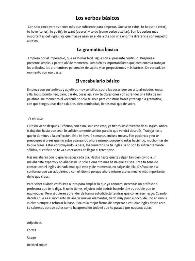 Los Verbos Básicos | PDF | Perfect (Grammar) | Verb