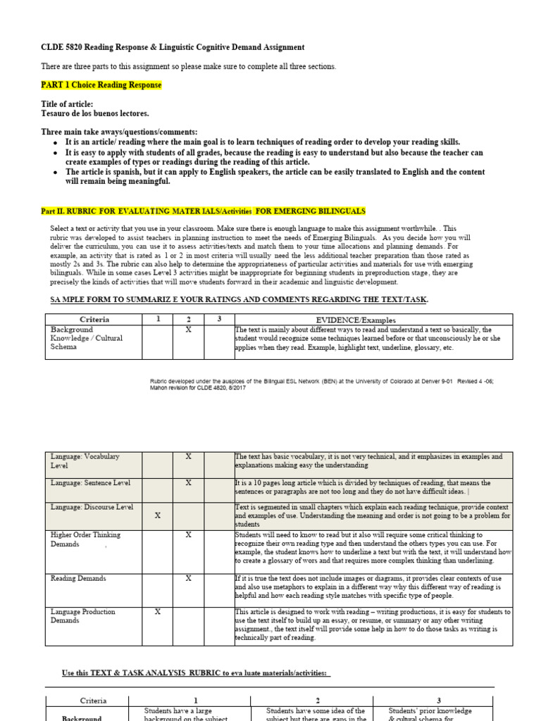 Bilingual Reading Techniques Rubric | PDF | Vocabulary | English As A ...