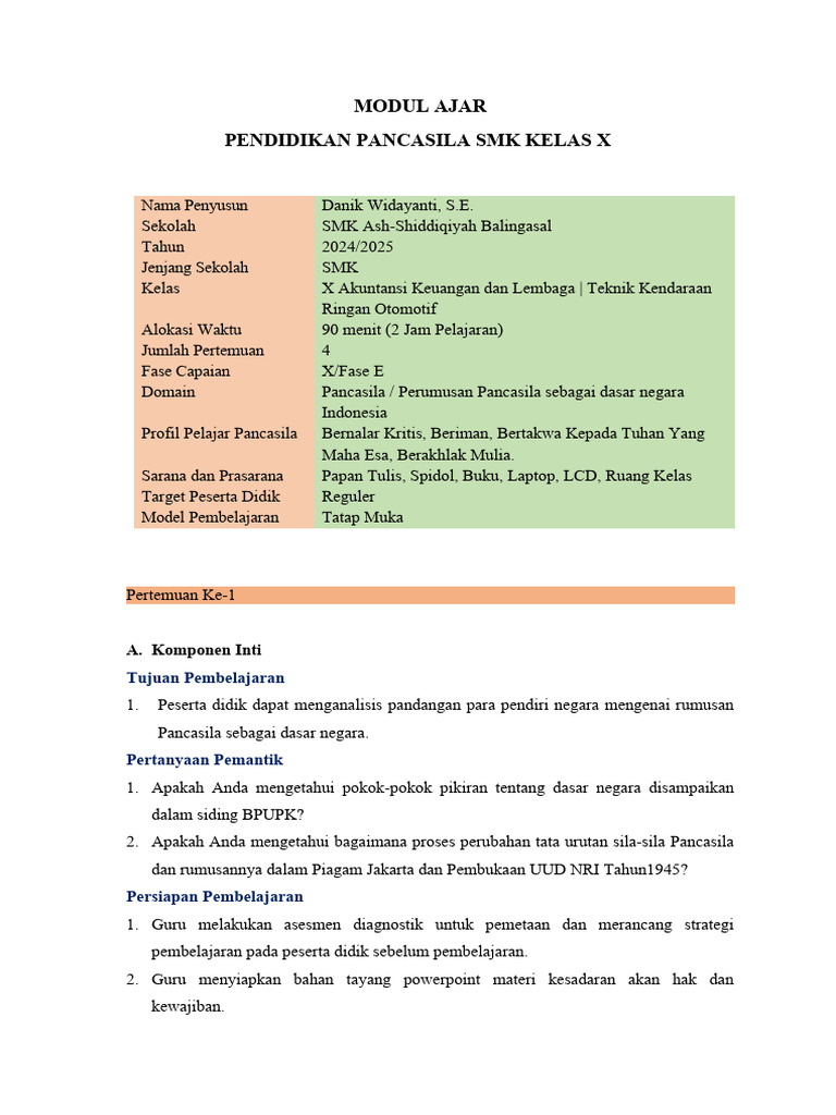 Modul Ajar Pend. Pancasila Kelas X | PDF | Karier & Perkembangan | Seni & Disiplin Bahasa