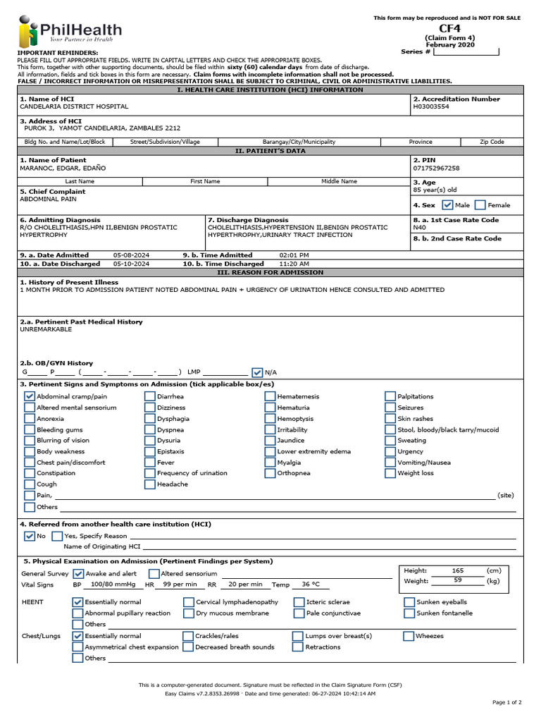 CF4 Maranoc Edgar Edaño 20240627 | PDF | Clinical Medicine | Diseases And Disorders