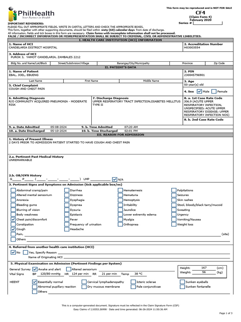 CF4 Ebal Joel Ebueng 20240626 | PDF | Thorax | Pneumonia