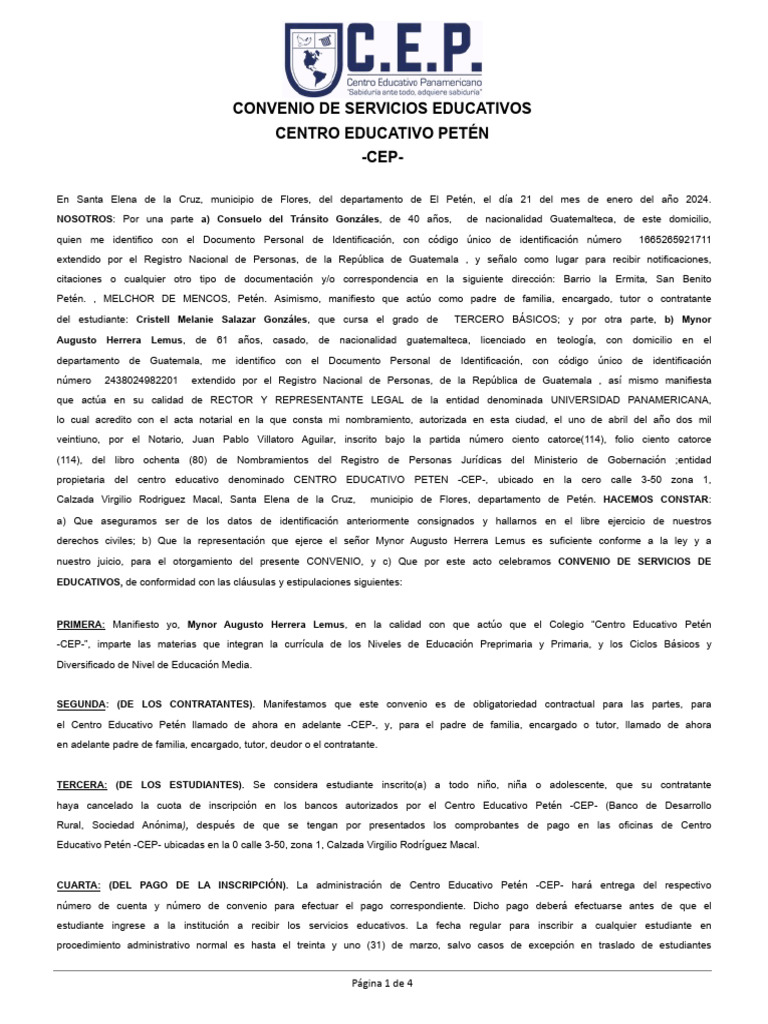 Convenio Servicios Educativos CEP | PDF | Guatemala | Escuelas