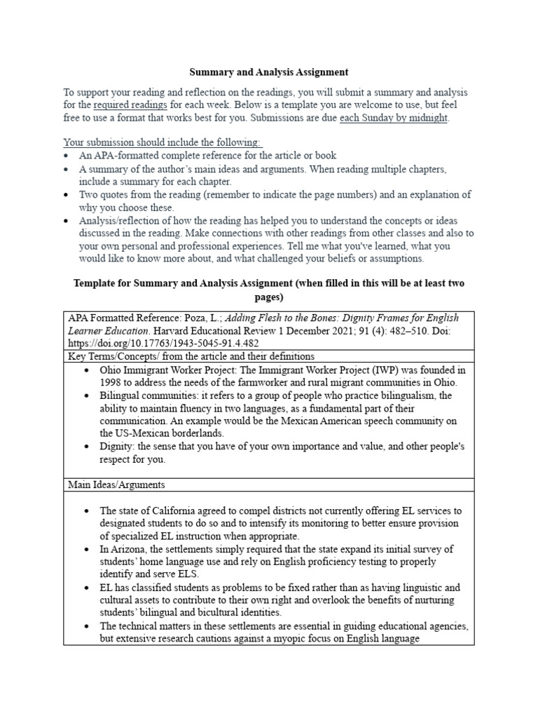 Summary and Analysis Assignment, Poza, E | PDF | Dignity | Multilingualism