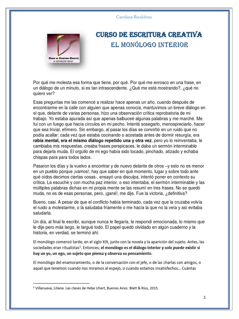 Clase2-El Monólogo Interior-Escritura Creativa | PDF | Monólogo | Cuentos