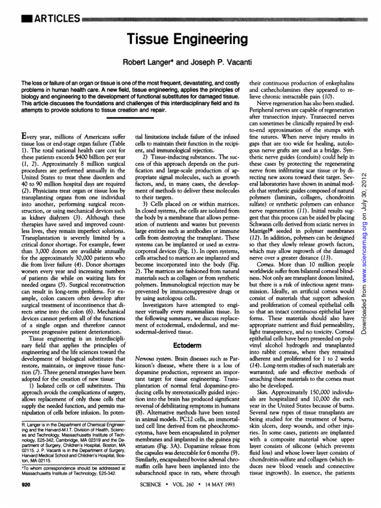 Langer 1993 | PDF | Bone | Tissue Engineering