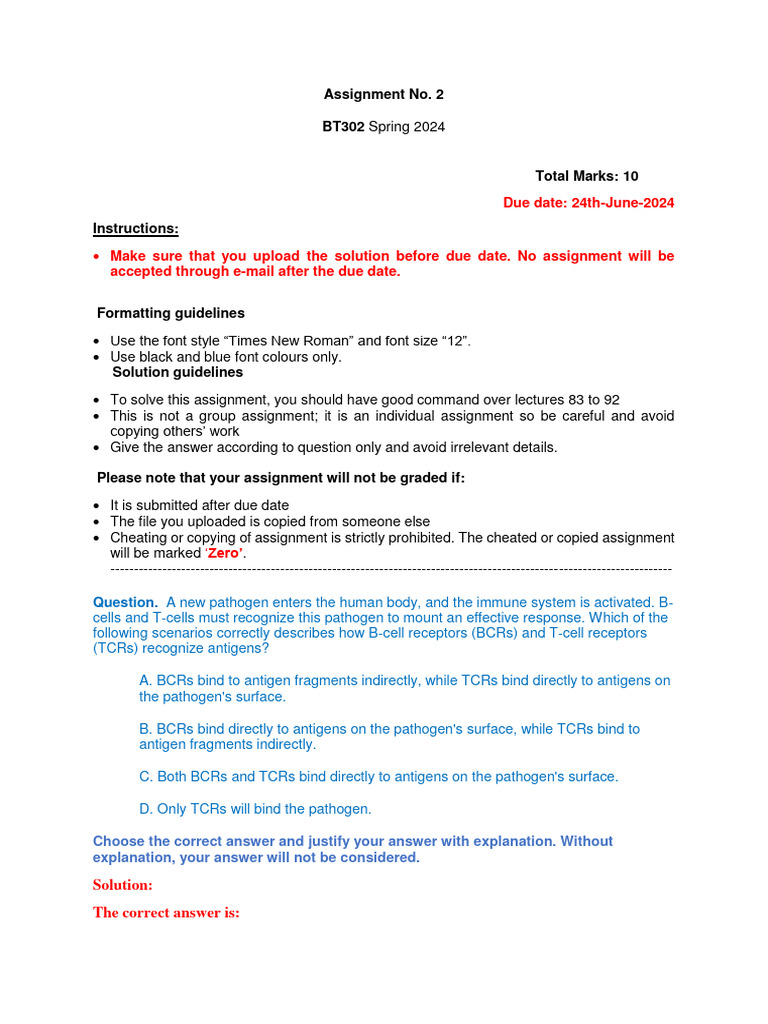 Spring 2024 - BT302 - 2 Assignment Effort by ... Umar | PDF | Antigen | T Cell