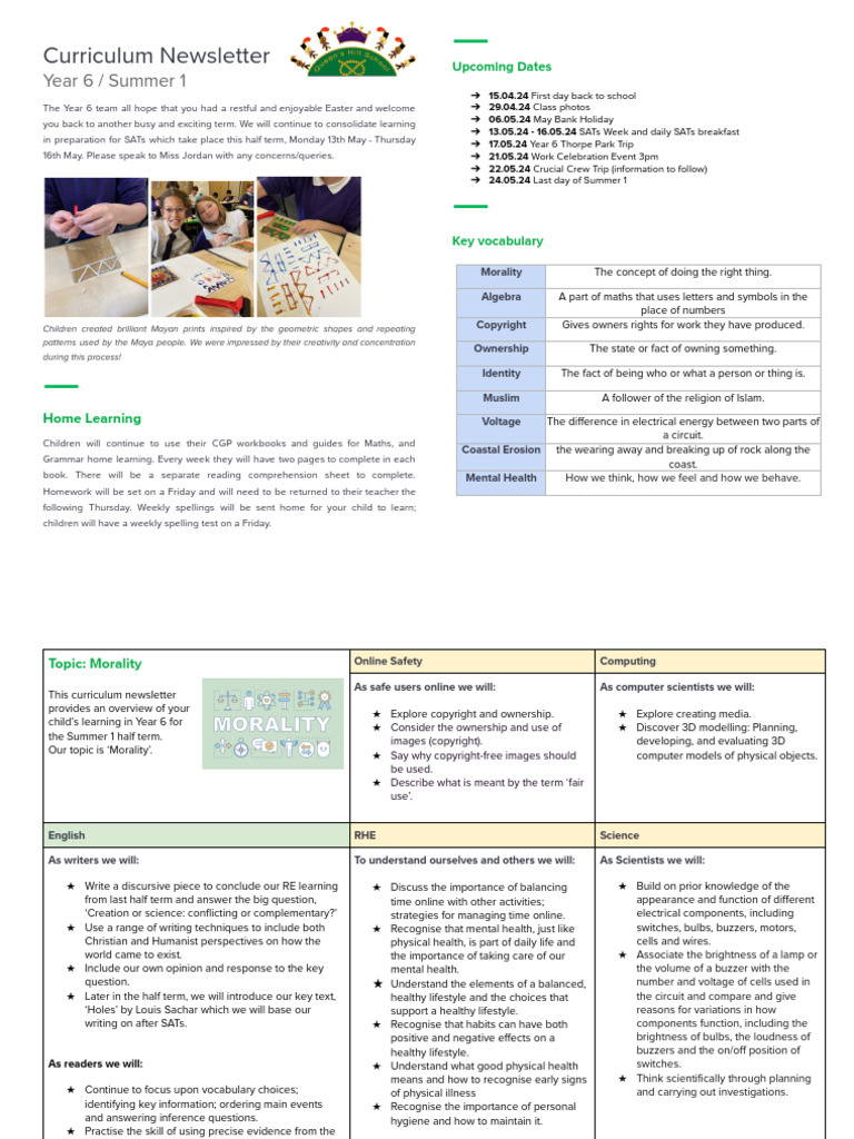 Year 6 Summer 1 Curriculum Newsletter 2024 | PDF | Reason | Mathematics