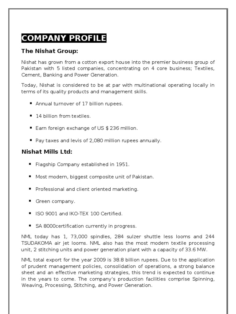 Nishat Textile Mills (Strategic Management) | Download Free PDF | Strategic Management | Exports