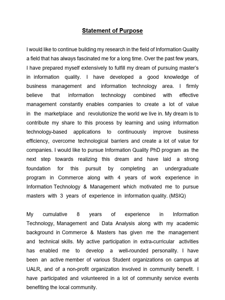 Information Quality Statement of Purpose | PDF | Information | Cognition