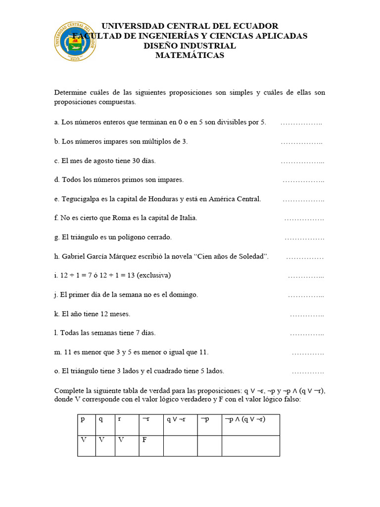 Proposiciones y Tablas de Verdad en Matemáticas | PDF | Proposición ...
