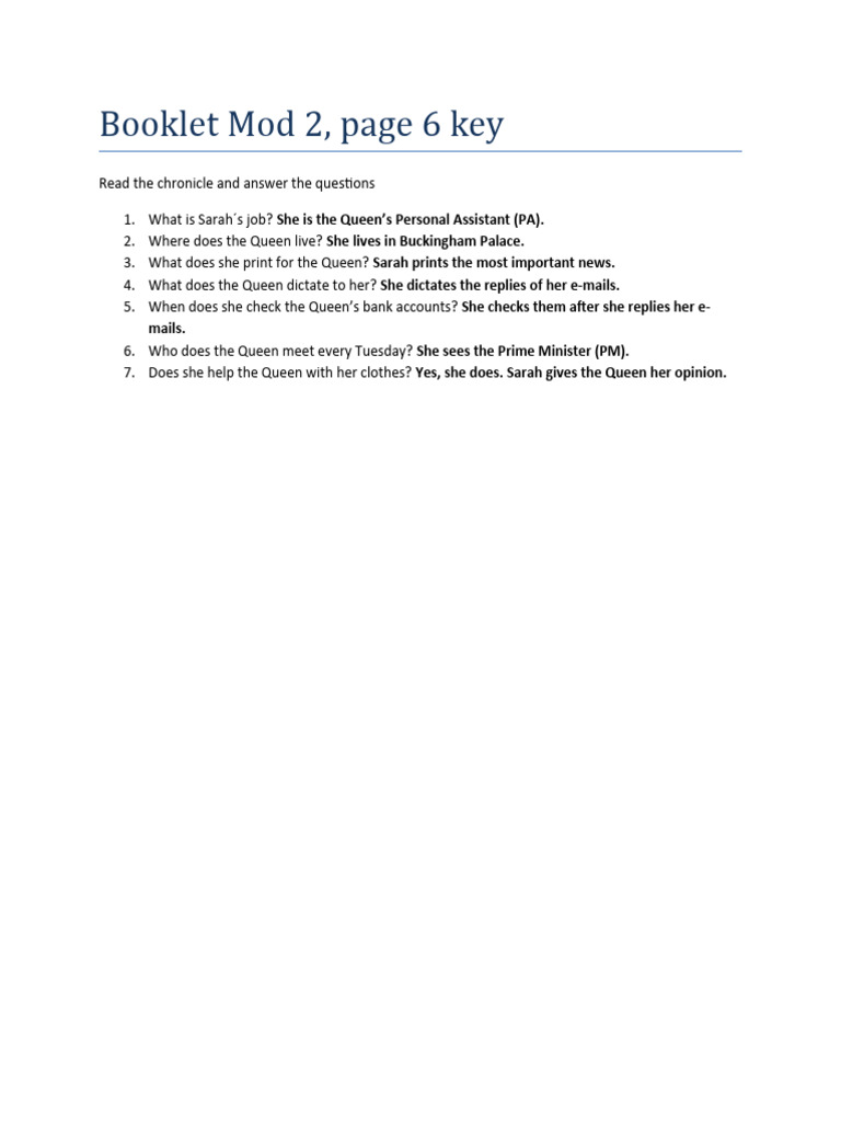 M2 Booklet P. 6 Questions Key | PDF