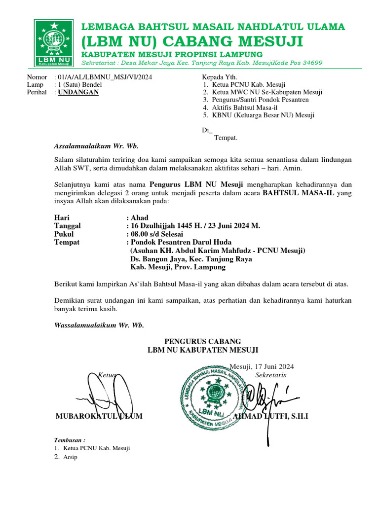 Undangan LBM Nu 1 2024 | PDF