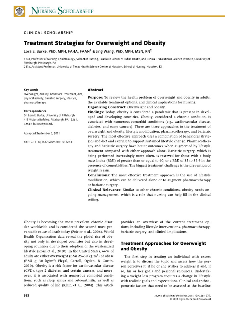 Treatment Strategies For Overweight and Obesity | PDF
