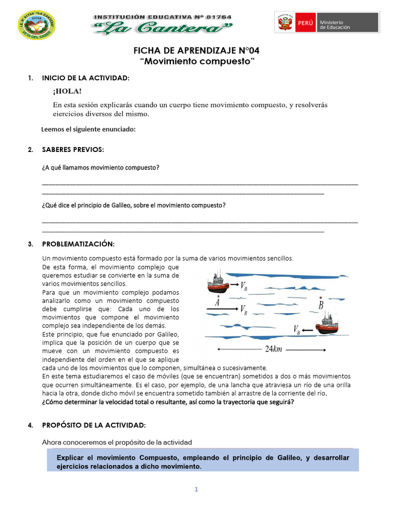 Ficha de Aprendizaje N°04 - 5to Grado | PDF | Vector Euclidiano | Velocidad