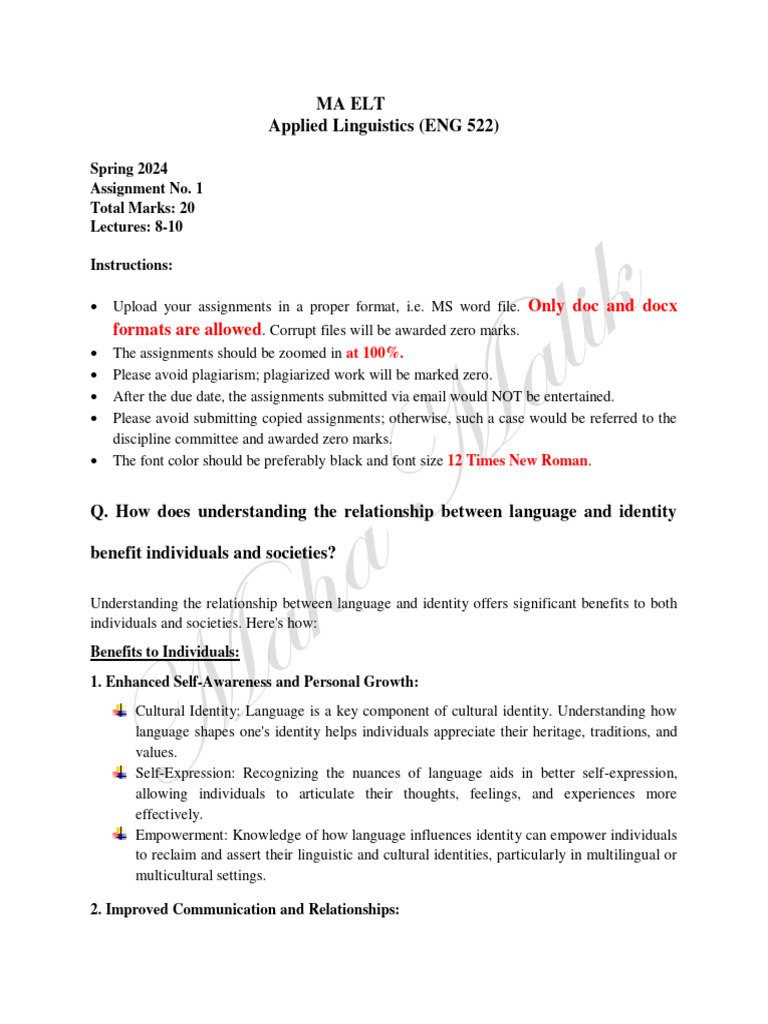 ENG522 - Solved Assignment - by Maha Malik | PDF | Multilingualism | Identity (Social Science)