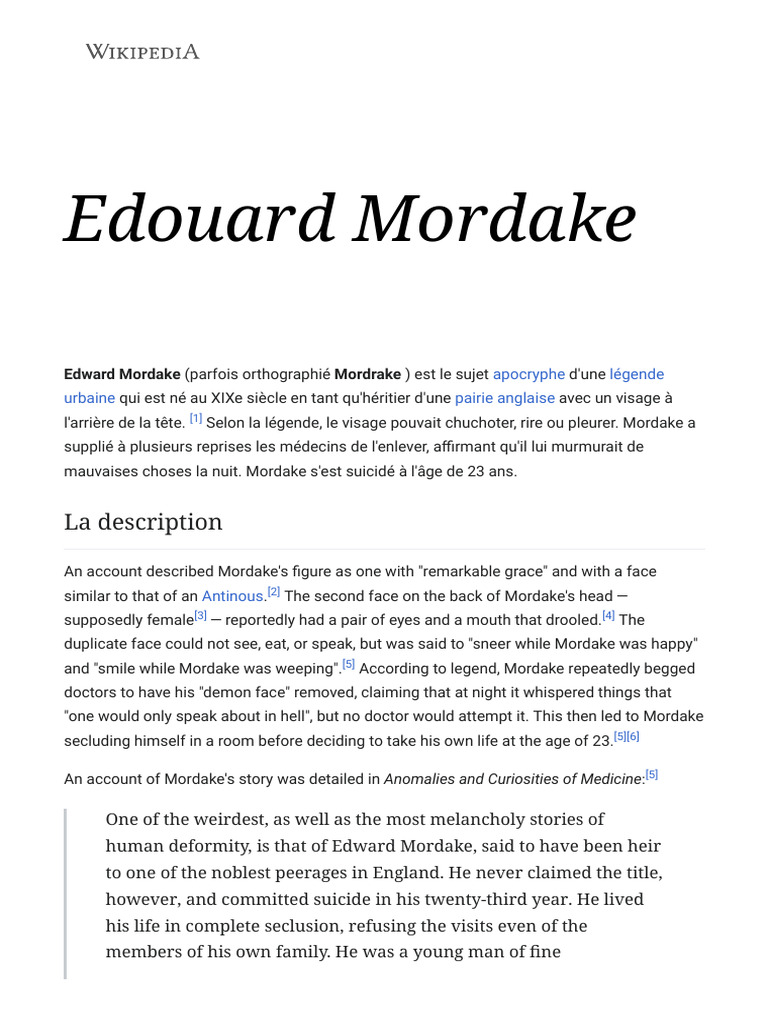 Edward Mordake - Wikipédia | PDF | Conjoined Twins