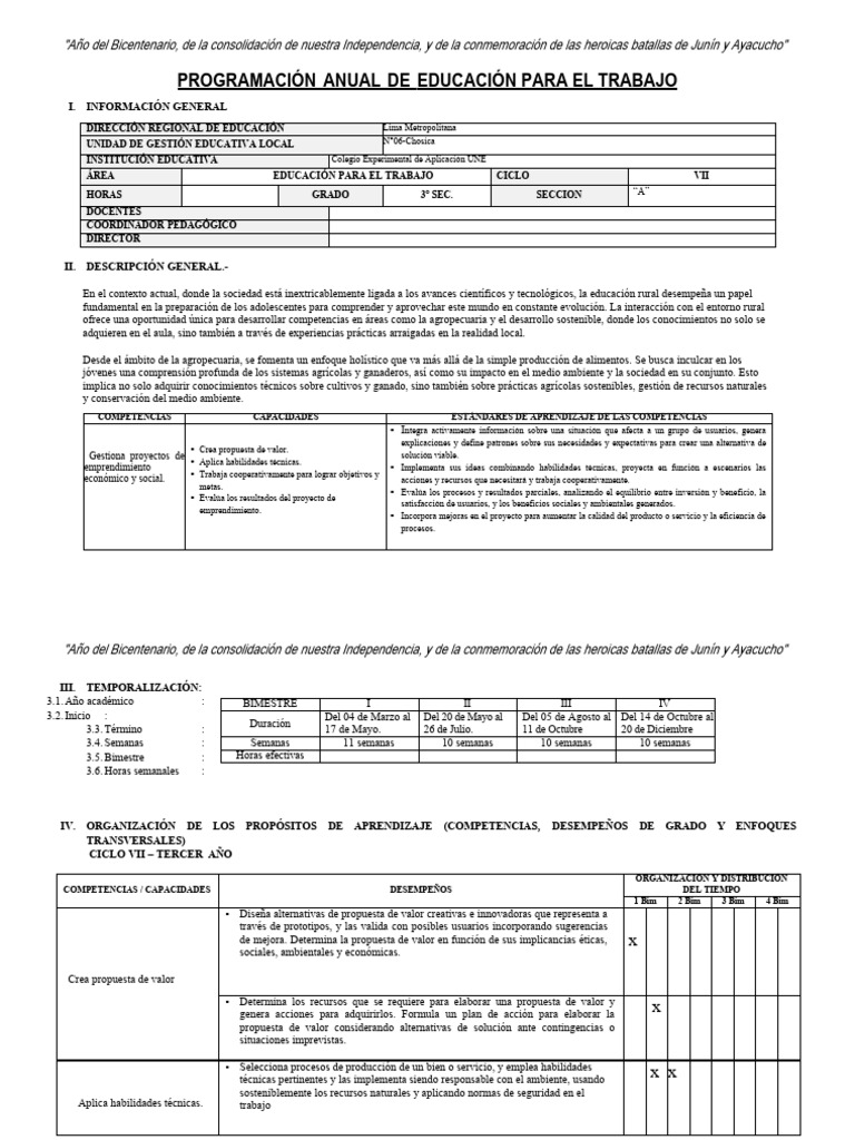 Modelo de Programacion Anual CTA-1-14 | PDF | Aprendizaje | Evaluación