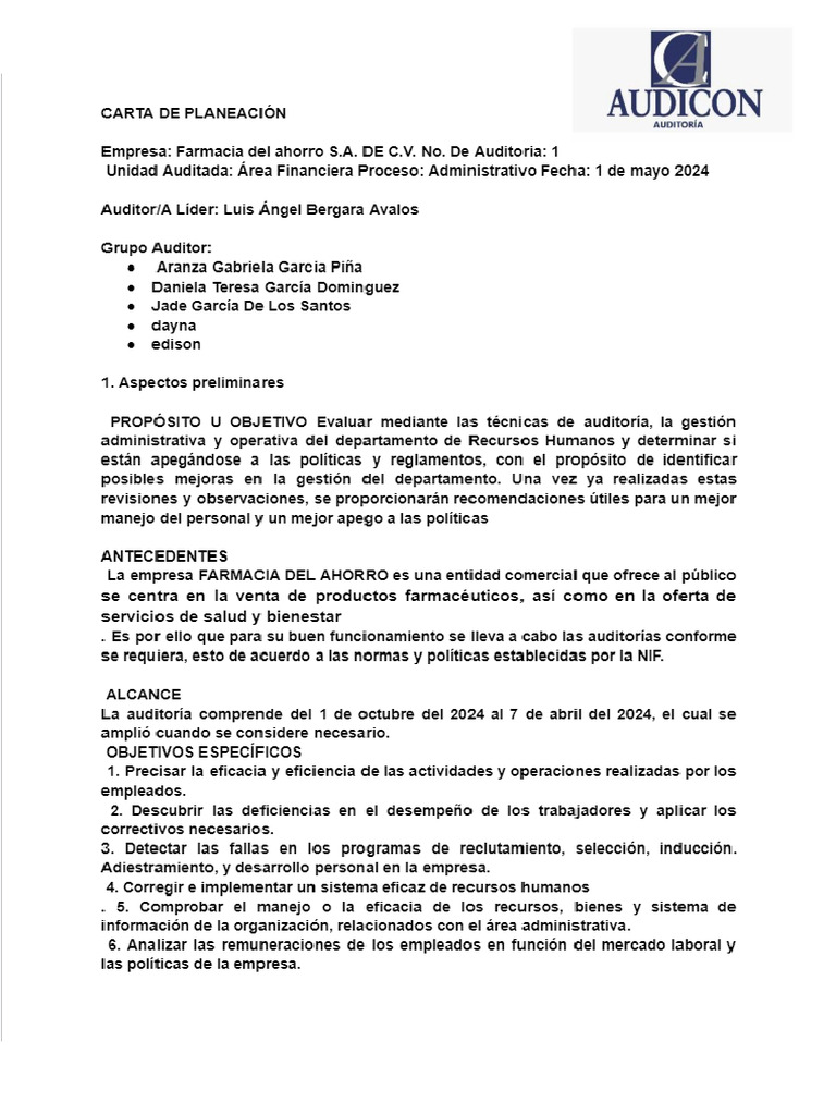 Carta de Planeación | PDF