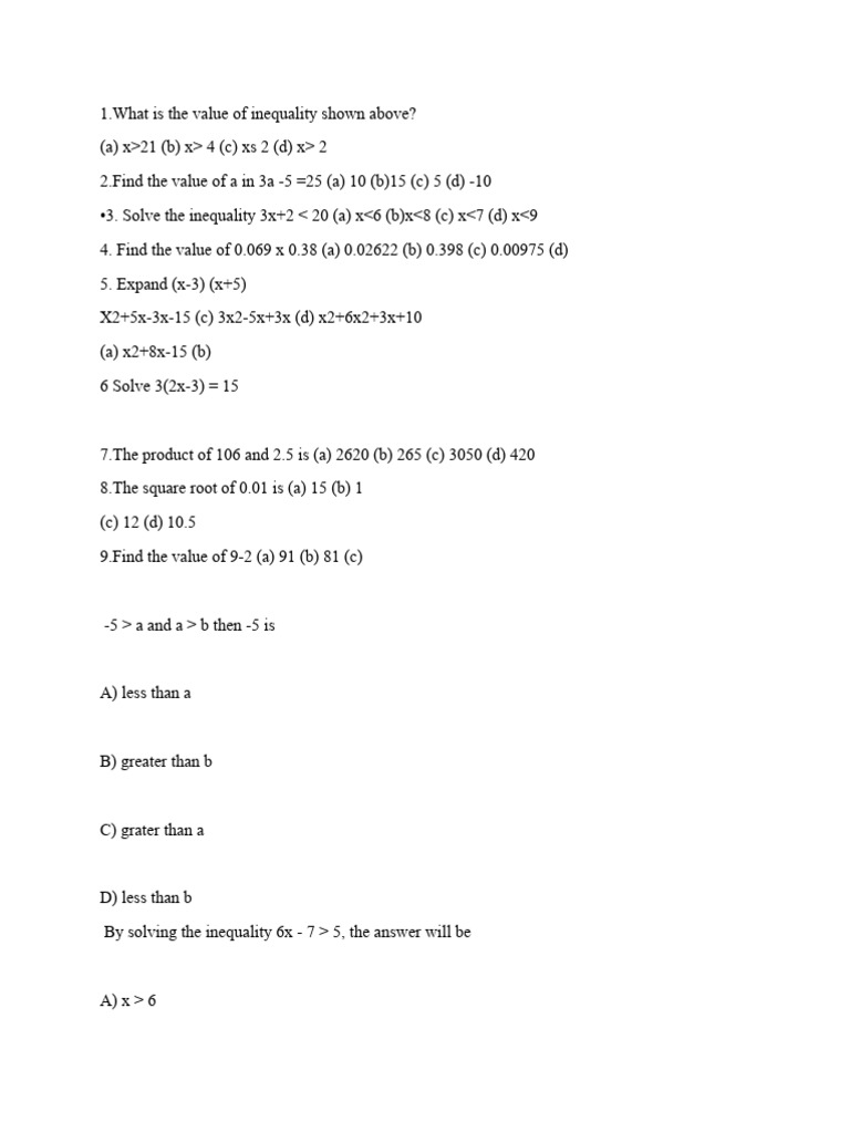JSS2 Maths Second Term Exam | PDF | Inequality (Mathematics ...