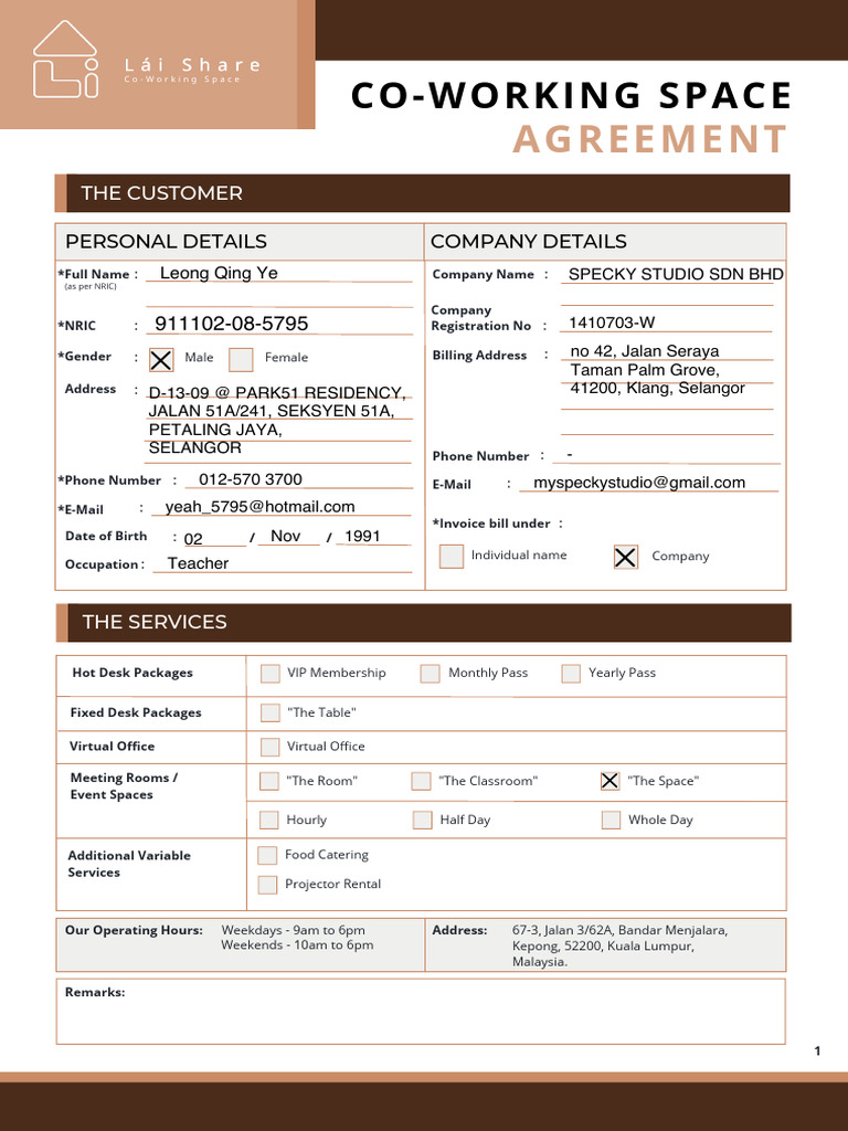 Co-Working Space Agreement - 24.03.2022 | PDF | Fee | Payments