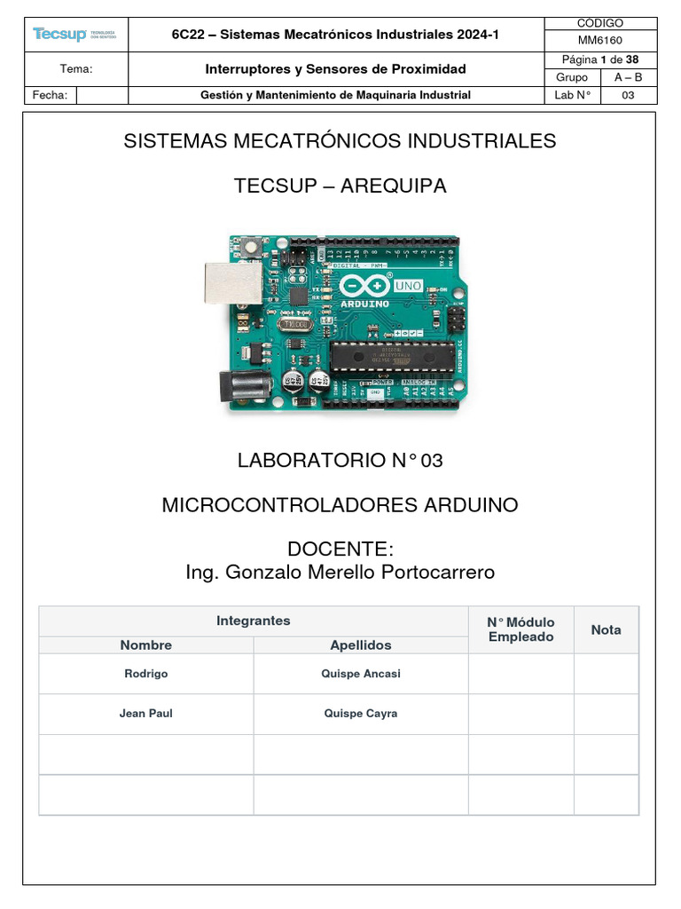 Lab 03 - Microcontroladores Arduino Terminado | PDF | Arduino | Ingenieria Eléctrica