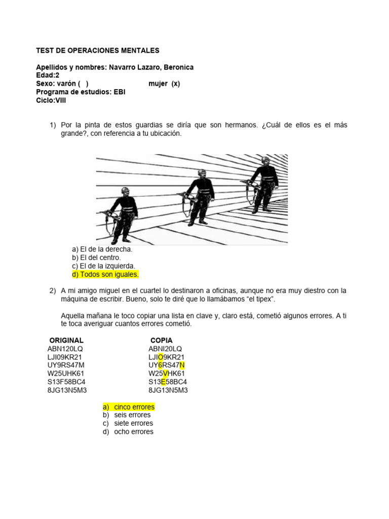 TEST DE OPERACIONES MENTALES para Aplicar | PDF