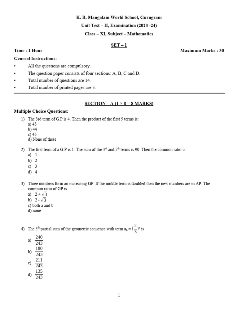 UT2 QP Set1 | PDF | Mathematical Concepts | Numbers