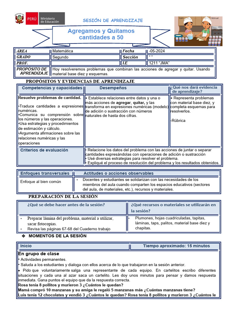 SESIÓN Agregamos y Quitamos Cantidades A 50 | PDF | Aprendizaje