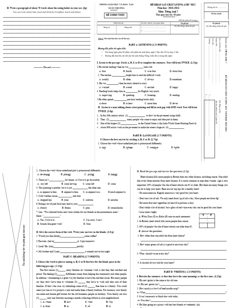 ĐỀ ANH 7 HK1 | PDF