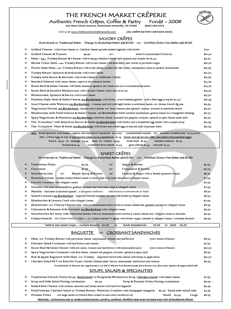 The French Market 1 Menu MARCH 2024 1 | PDF | Foods | Cuisine