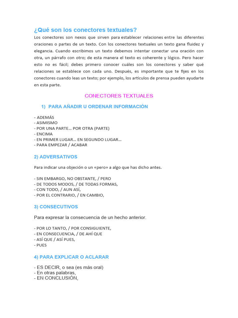 Qué Son Los Conectores Textuales | PDF
