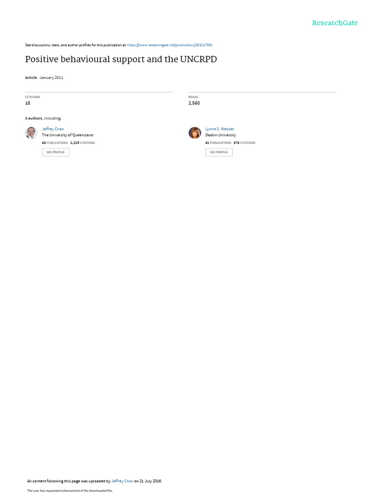 Positive Behaviour Support & The UNCRPD | PDF | Disability | Autonomy