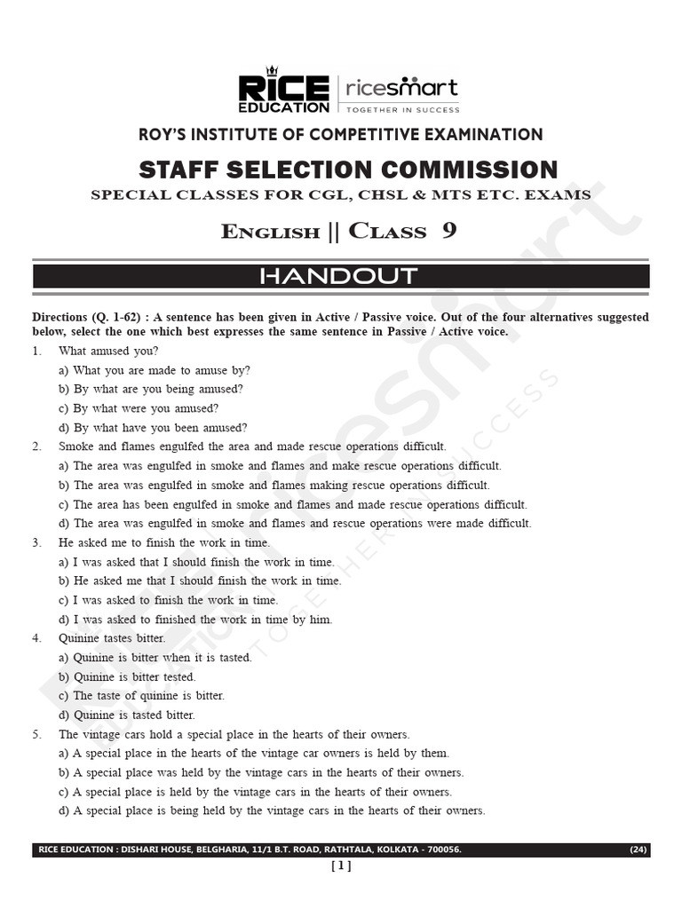 English Class - 9 Handout (Q) | PDF