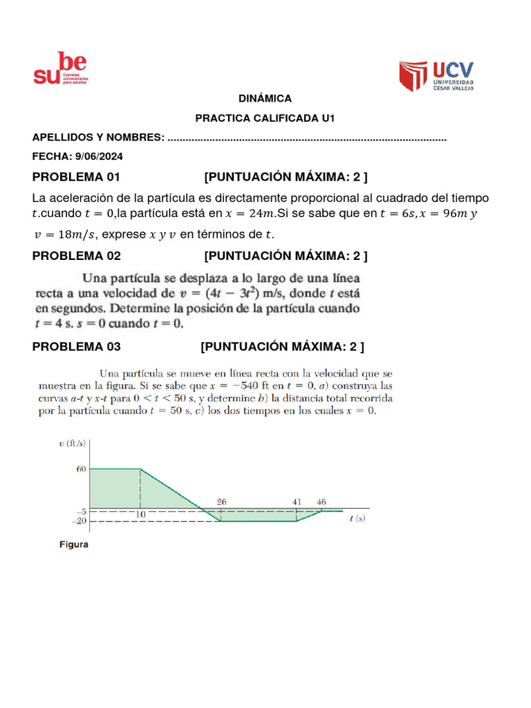 Practica Calificada-U1 - Dinámica | PDF | Ciencia y matemáticas