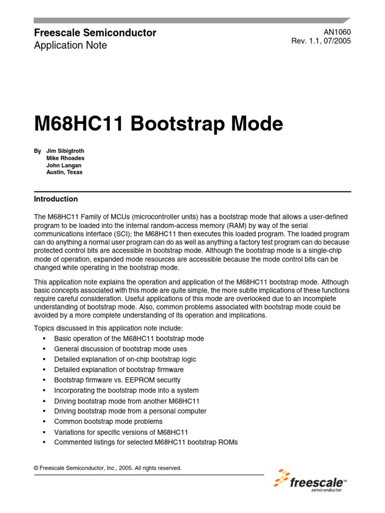 M68HC11 Bootstrap Mode - Freescale Semiconductor - 240630 - 223046 | PDF | Booting | Microcontroller