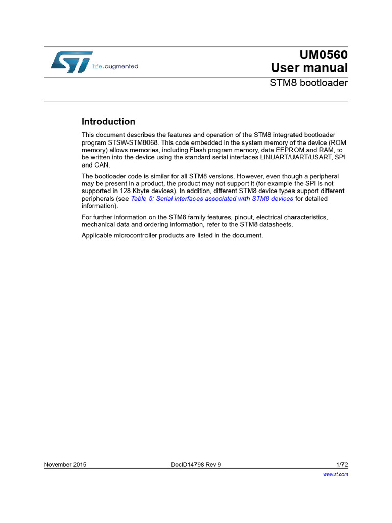 STM8 Bootloader - STMicroelectronics - 240630 - 222004 | PDF | Booting | Flash Memory