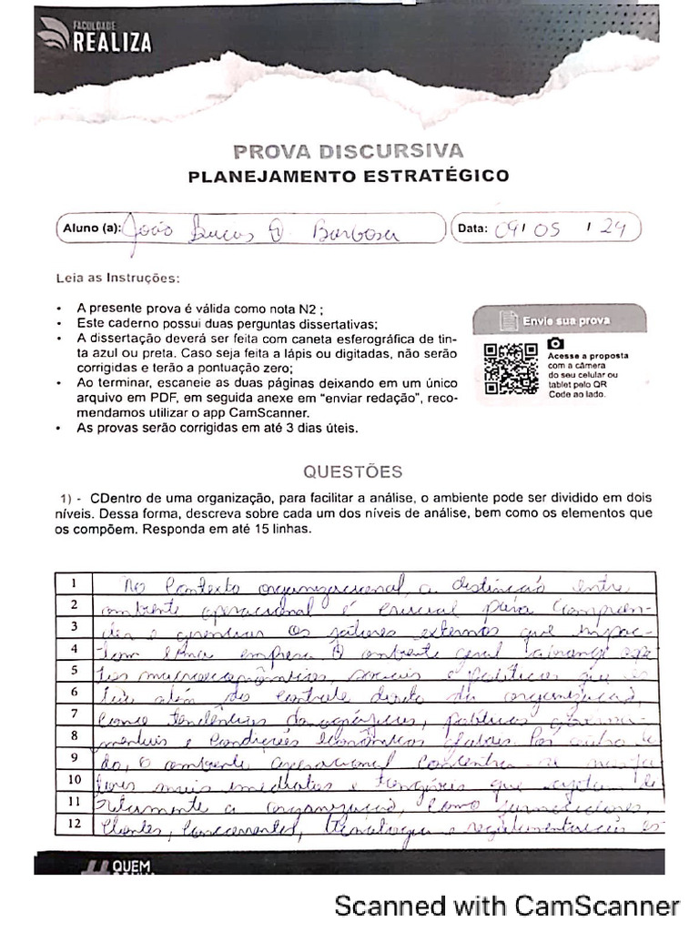 Prova Planejamento Estratégico | PDF