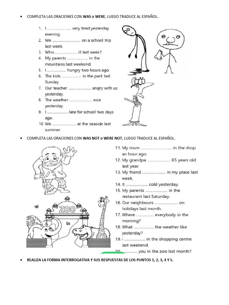 VERB TO BE PASADO Taller 2 1 | PDF
